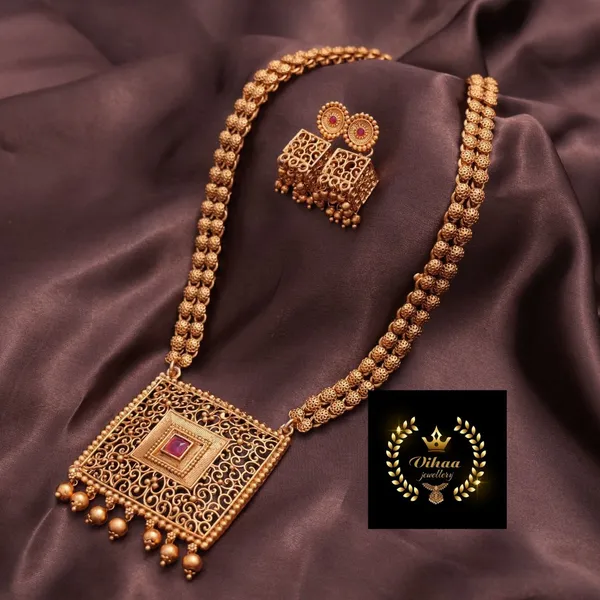 Vihaa Jewellery Classic Pearl Gold Plated Long Haram temple jewellery ...