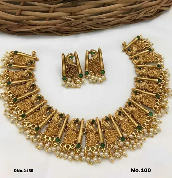 Vihaa Jewellery Classic Pearl Gold Plated peacock temple jewellery ...