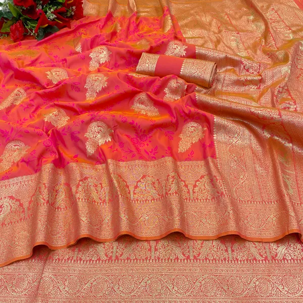 NARAYANPETSAREES RANI COLOR BANARASI SILK SAREE with Unstiched Blouse ...