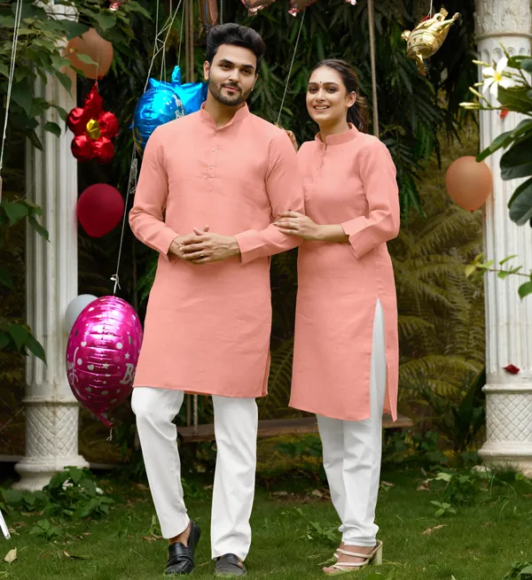Archittam Linan Cotton Kurti and Kurta Diamond Pink Couple Dress Price ...