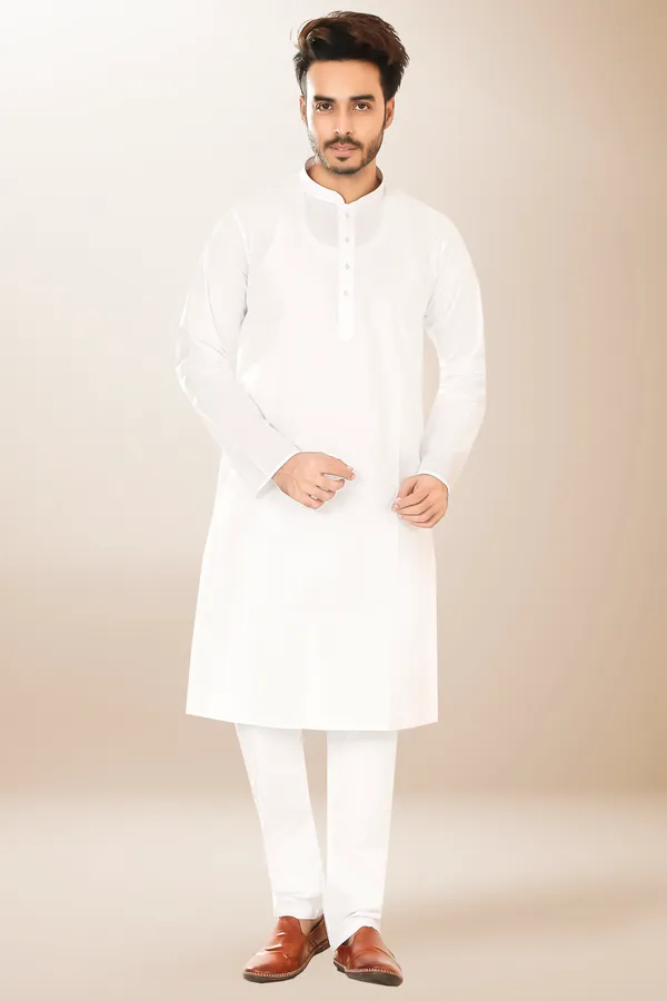 Ismail Lungies Ismail Men's linen Cotton blend plain white kurta only ...