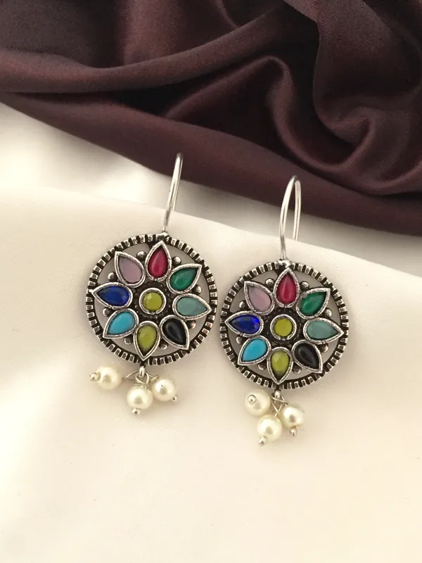 Oxyjewels Multicolour Silver Polish Hanging Earrings Price i