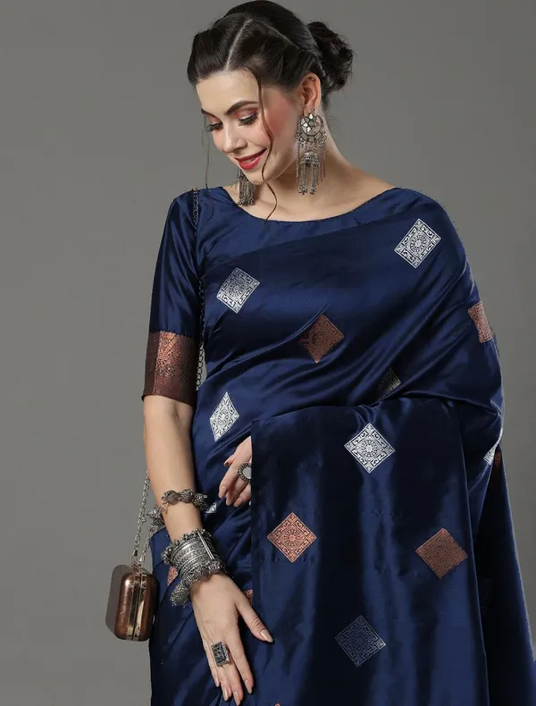 Women Elegence Embrocation Nevy Blue Soft Silk Saree With Ratatouille ...