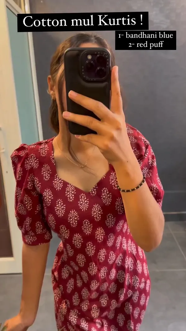 SAMVRITA Red Cotton Printed Kurti Price in India - Buy SAMVRITA Red ...