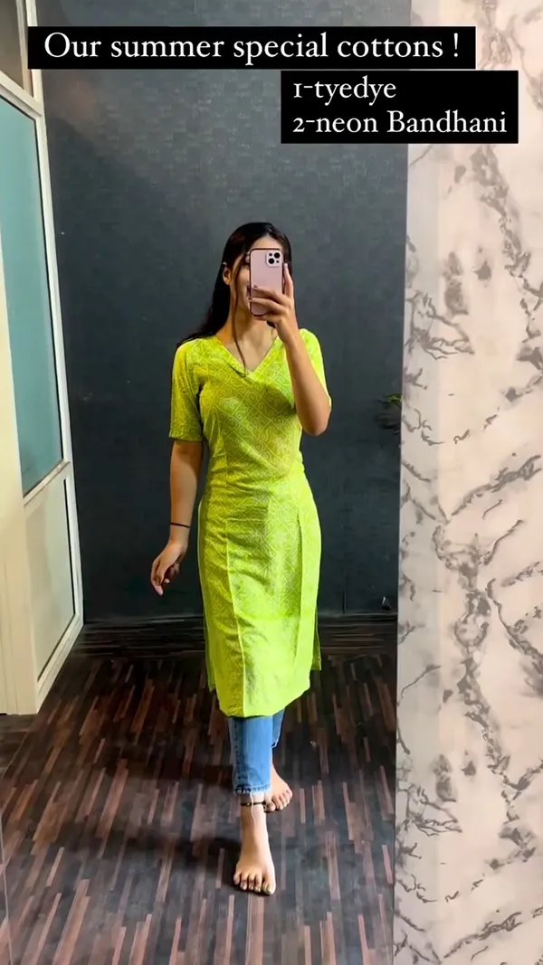 SAMVRITA Neon Bandhani Printed Kurti Price in India - Buy SAMVRITA Neon ...