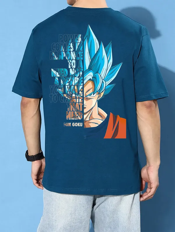 Rarescape Men's Teal Blue Typography Dragon Ball Z Graphic Printed ...