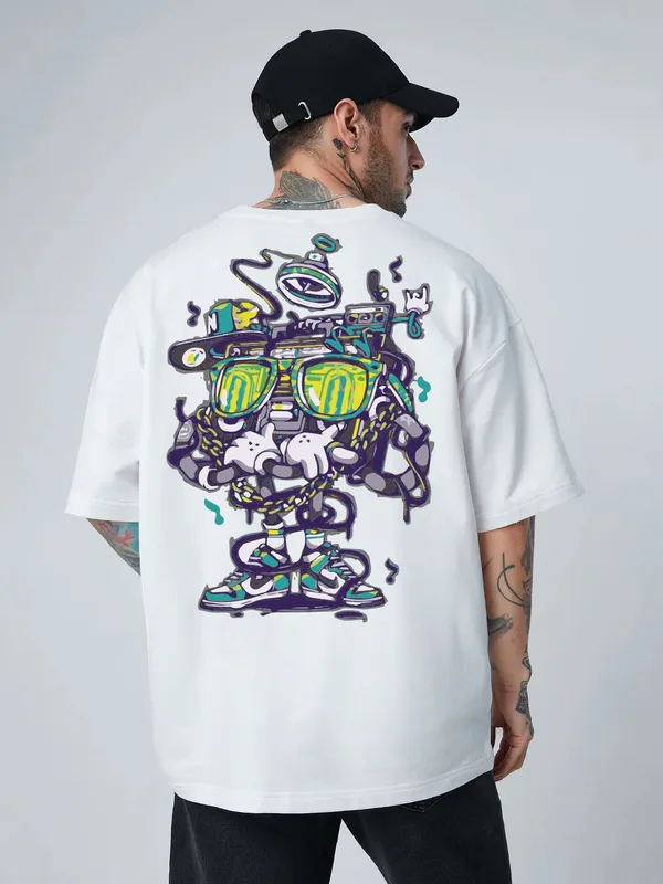 Rarescape GrooveWave Graphic Blast White Oversized T-Shirt Price in ...