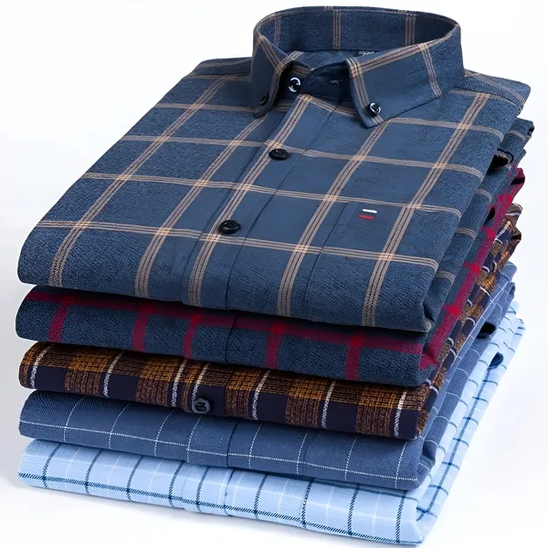 Toroly Pure Cotton Men's Plaid Shirt Long Sleeve Regular Fit Men ( Pack ...