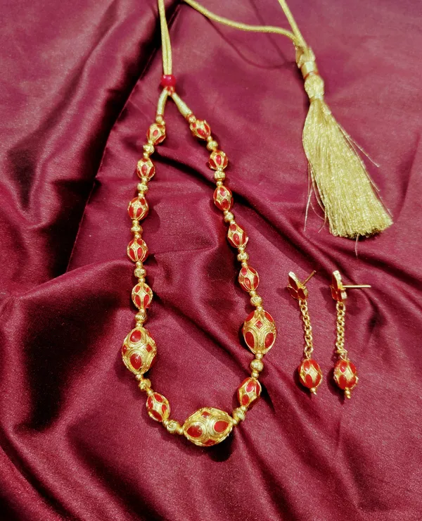 BG gold Copper Based Assamese Traditional Heavy Red Monimala Jewellery ...