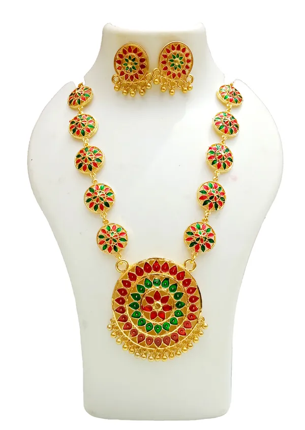 BG gold Assamese Traditional Gold Plated Red Green Japi Chain Jewellery ...