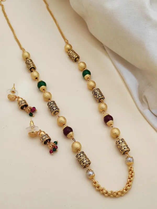 Trendz Jewellery Beautiful Forming 1 Gram Golden Mala With Earrings ...