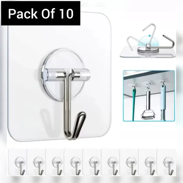 BRIZEN Self Adhesive Hooks (Pack Of 10) for Wall Heavy Duty Strong Nail ...