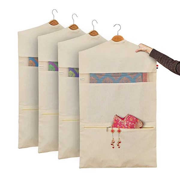 SOLSTICE Lifestyle SOLSTICE Hanging Cotton Saree Covers with Zip (30x18 ...