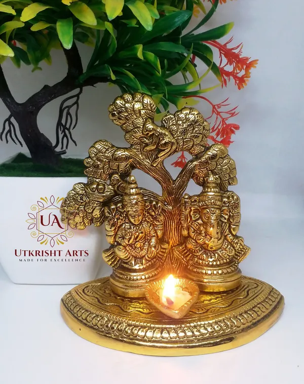 Utkrisht Arts Gold Plated Lakshmi Ganesha Tree Statue Idol with Diya ...