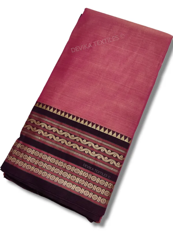 DEVIKA TEXTILES Brick Red Orissa Border Narayanpet Pure Handloom Cotton ...