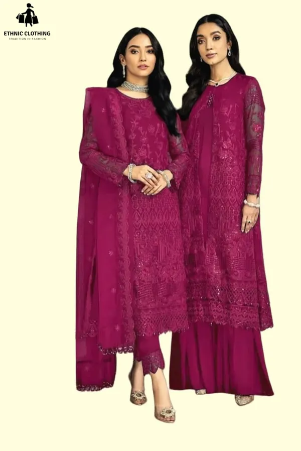 ETHNIC CLOTHING Semi Stitched Rani Embroidery Pakistani Salwar Suit Set ...