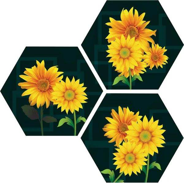 MASSTONE Yellow Sun Flower three Piece Hexagoan MDF Painting Price in ...