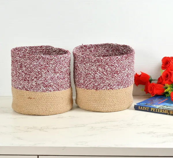 Homefab India Maroon Braided Cotton Baskets | Storage Bins Organizer ...