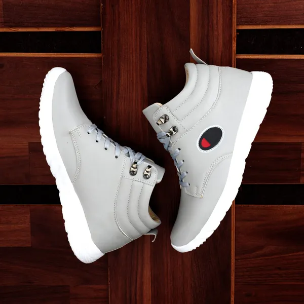 Shoe Island Leatherette Grey Lace Ups Running Casual Shoes Sneakers For ...