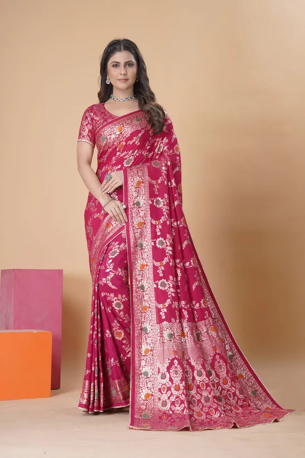 samridh sarees Pink Dola Silk Saree With Blouse [5.5m*0.8m] Price in ...