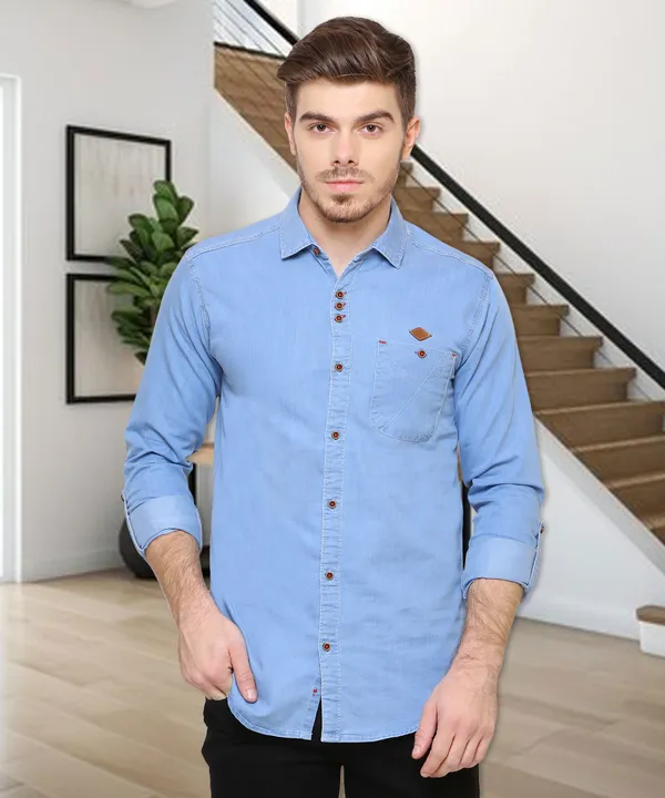 Kuons Avenue Men's Ice wash Blue Classic Denim Shirt Price in India ...