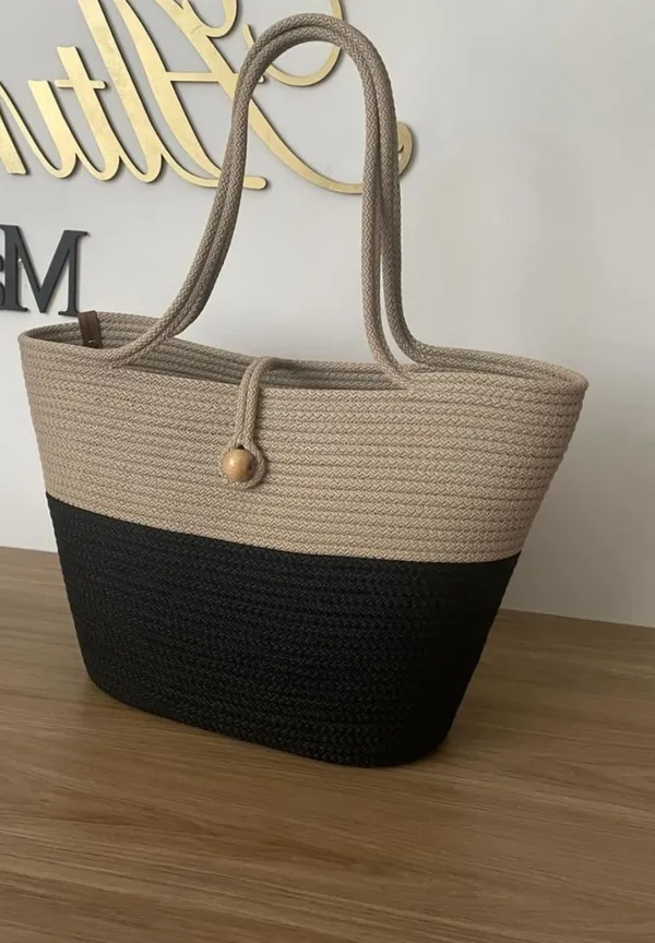 FictionStyle Beige-Black Jute & Cotton Bag - Eco-Friendly Fiction Style ...